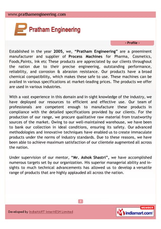 Pratham Engineering, Thane, Process Machinery | PDF