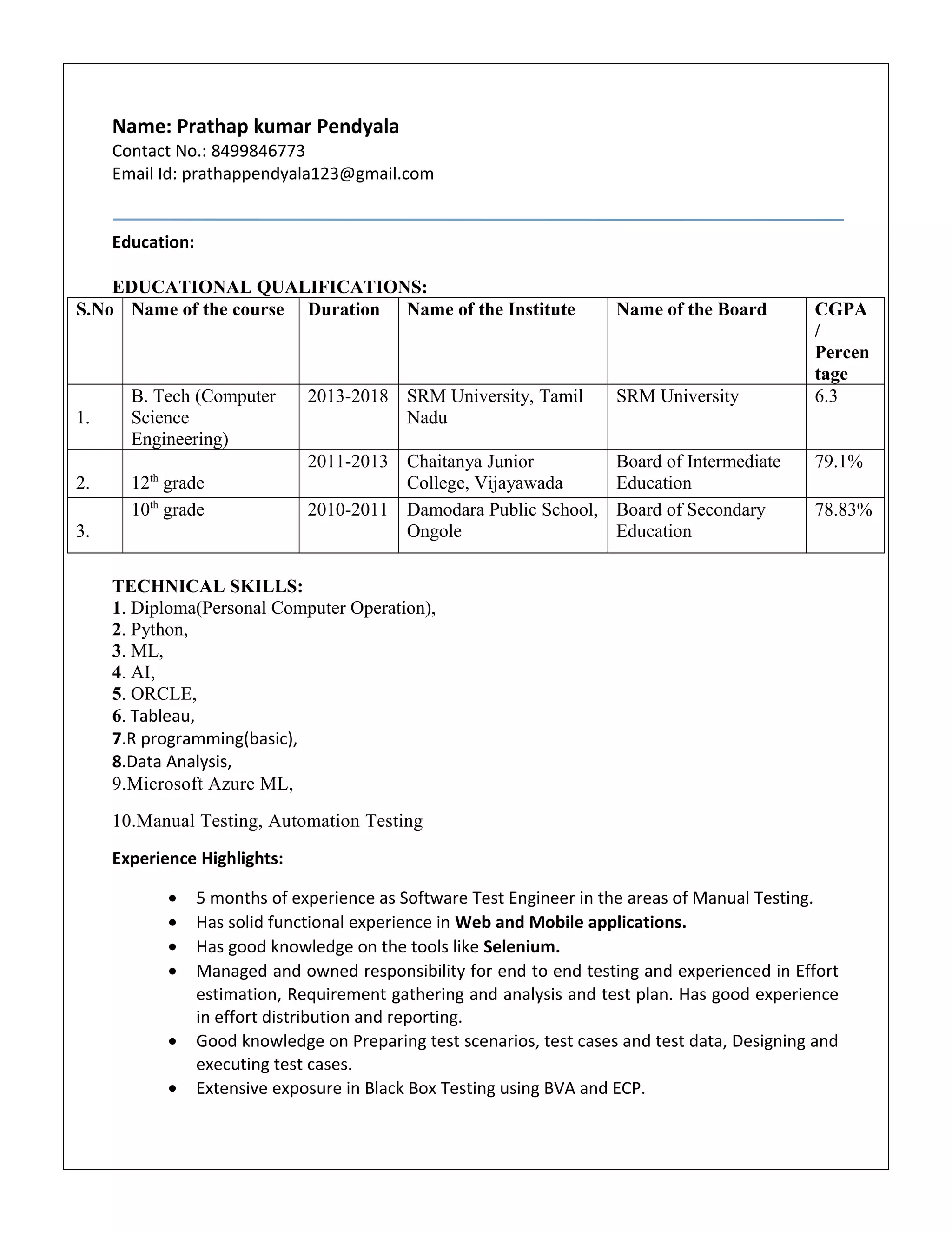 Prathap resume | PDF