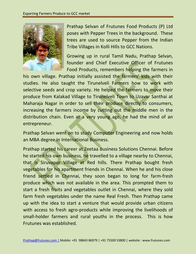 Prathap selvan - CEO FRUTUNES | PDF | Agriculture | Industries
