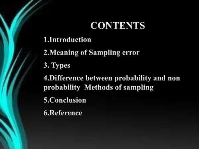 SAMPLING ERROR & DIFFERENCE BETWEEN PROBABILITY AND NON PROBABILITY ...