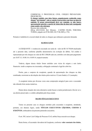 Prática jurídica ii modelo execução de cheque | DOC