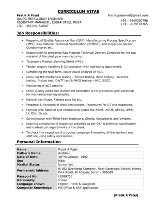 Pratik Patel CV | PDF