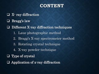 x-ray crystallography,bragg's law,different x-ray diffraction technique,laue photographic method ...
