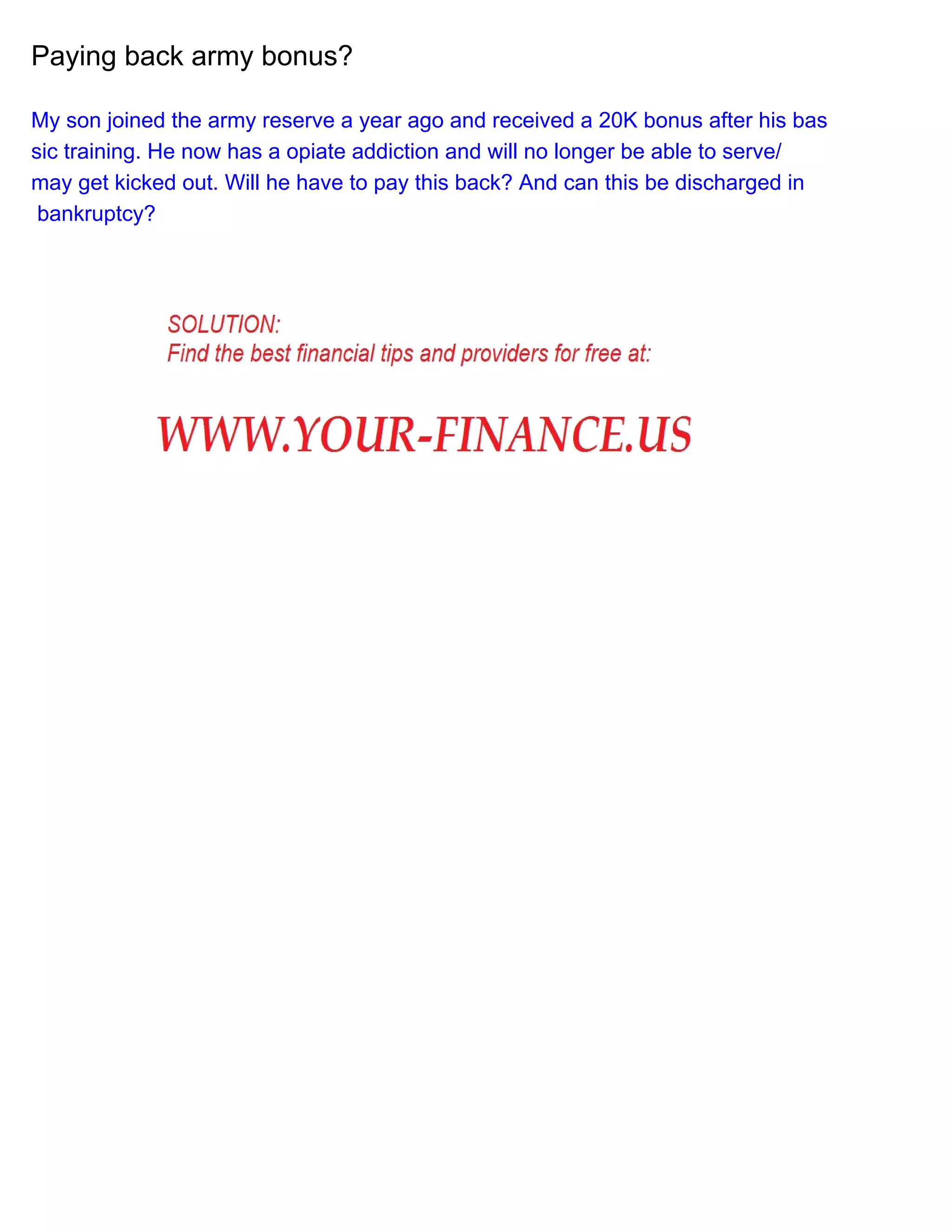 Paying back army bonus? | PDF