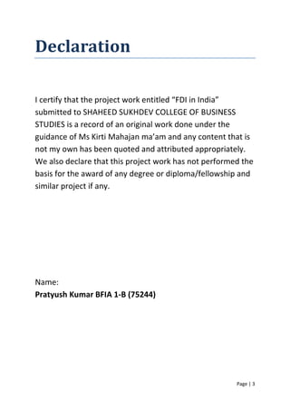 Foreign Direct Investment in India | PDF