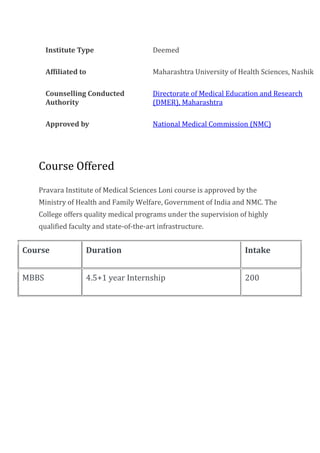 Pravara Institute of Medical Sciences 2024 Admission Open | DOCX