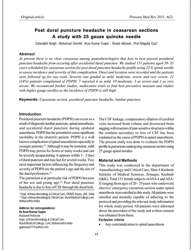 Post Dural Puncture Headache | PDF | Brain and Nervous System Disorders ...
