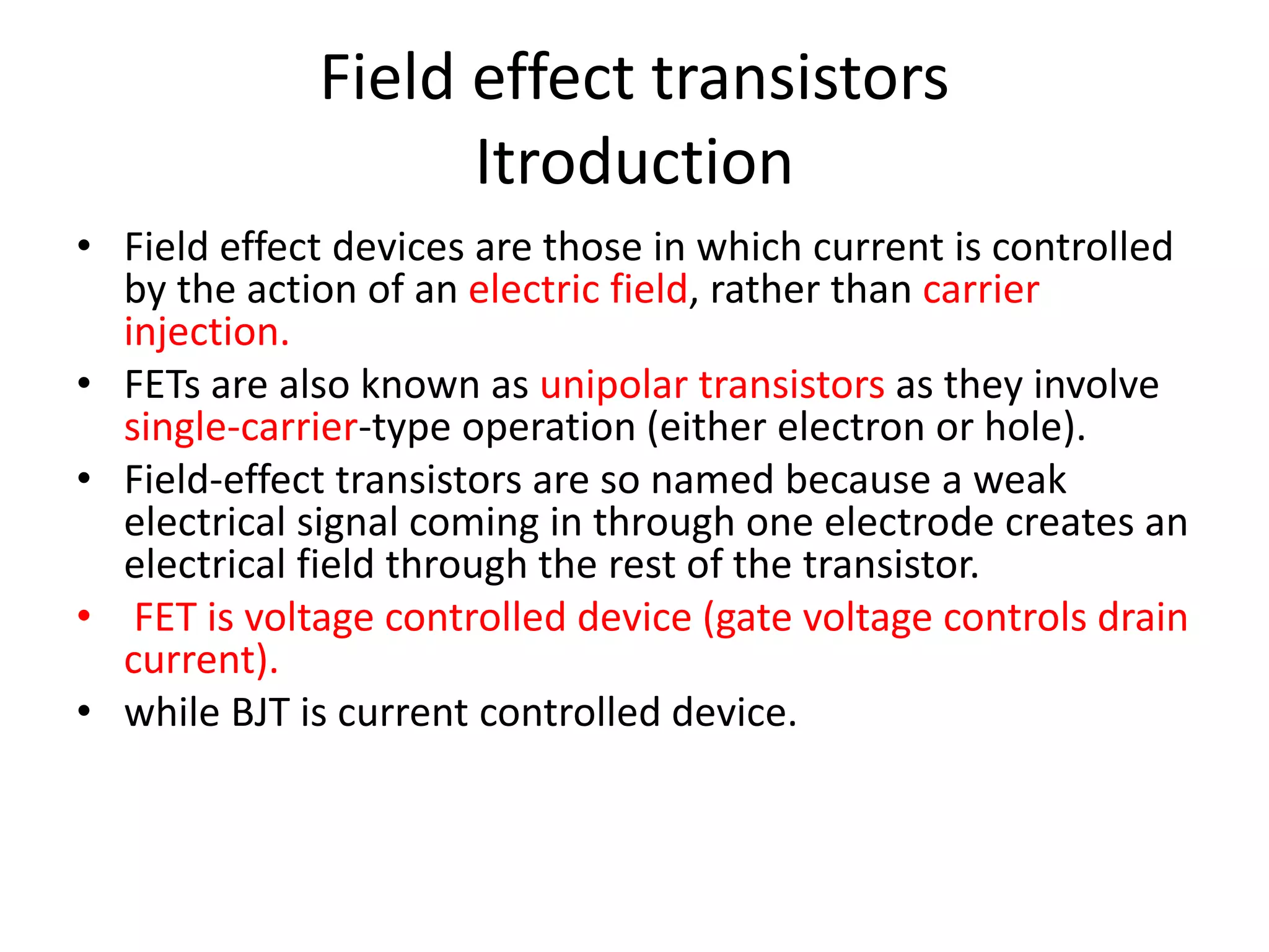 Field effect transistors and MOSFET's | PPTX