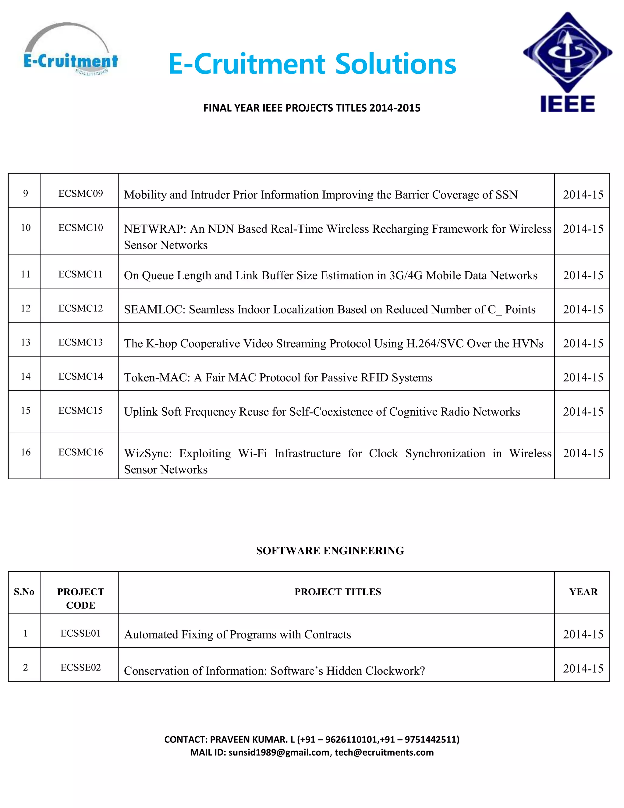 bulk ieee 2014-15 projects list for JAVA AND DOTNET | PDF