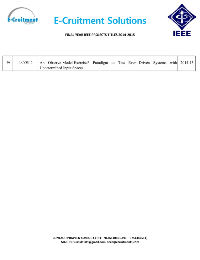 bulk ieee 2014-15 projects list for JAVA AND DOTNET | PDF