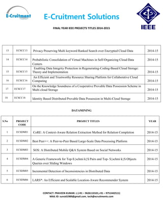 bulk ieee 2014-15 projects list for JAVA AND DOTNET | PDF