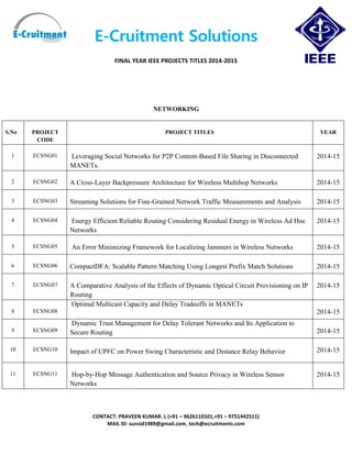 bulk ieee 2014-15 projects list for JAVA AND DOTNET | PDF
