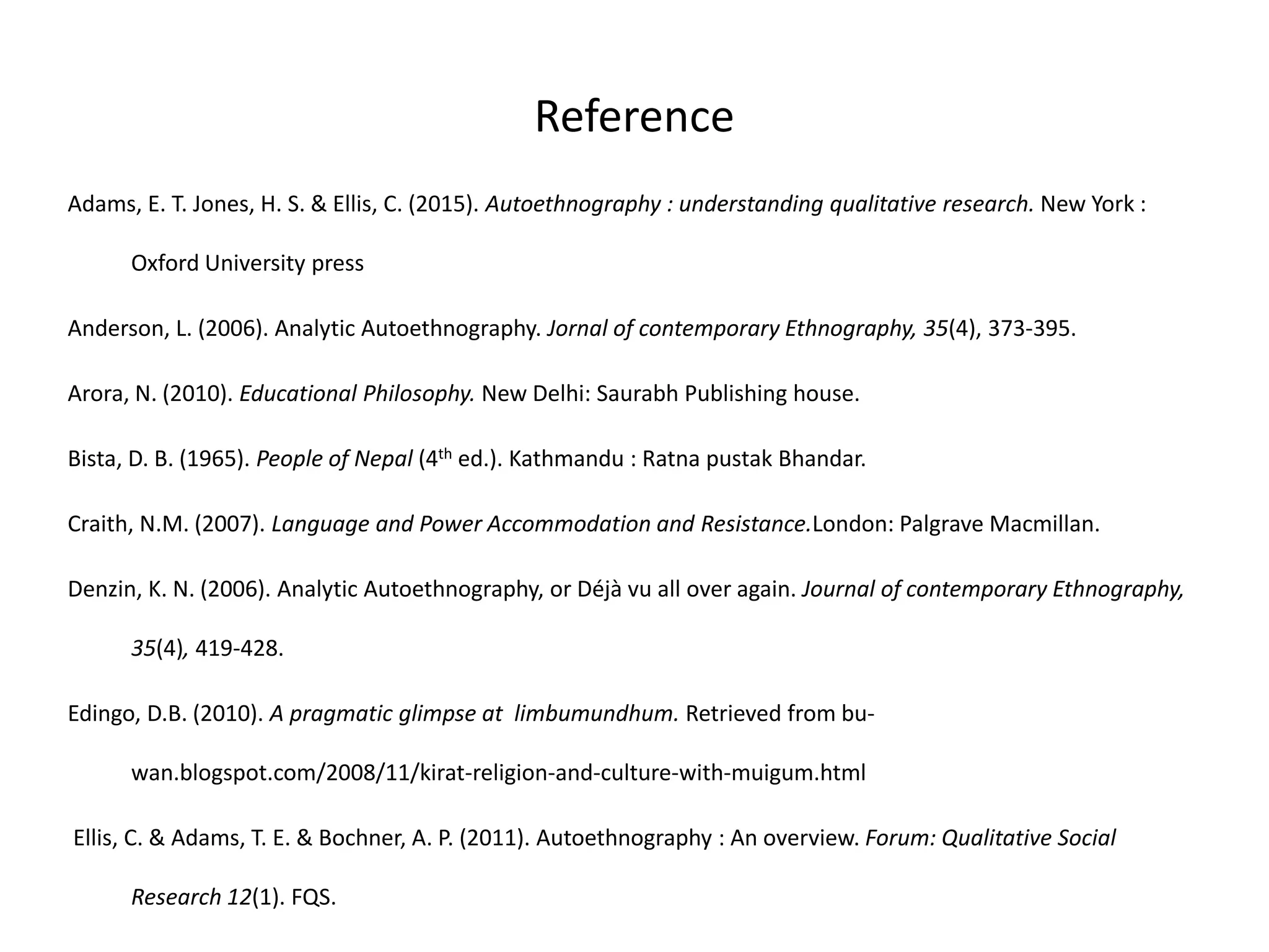 An auto/ethnography research proposal | PPTX