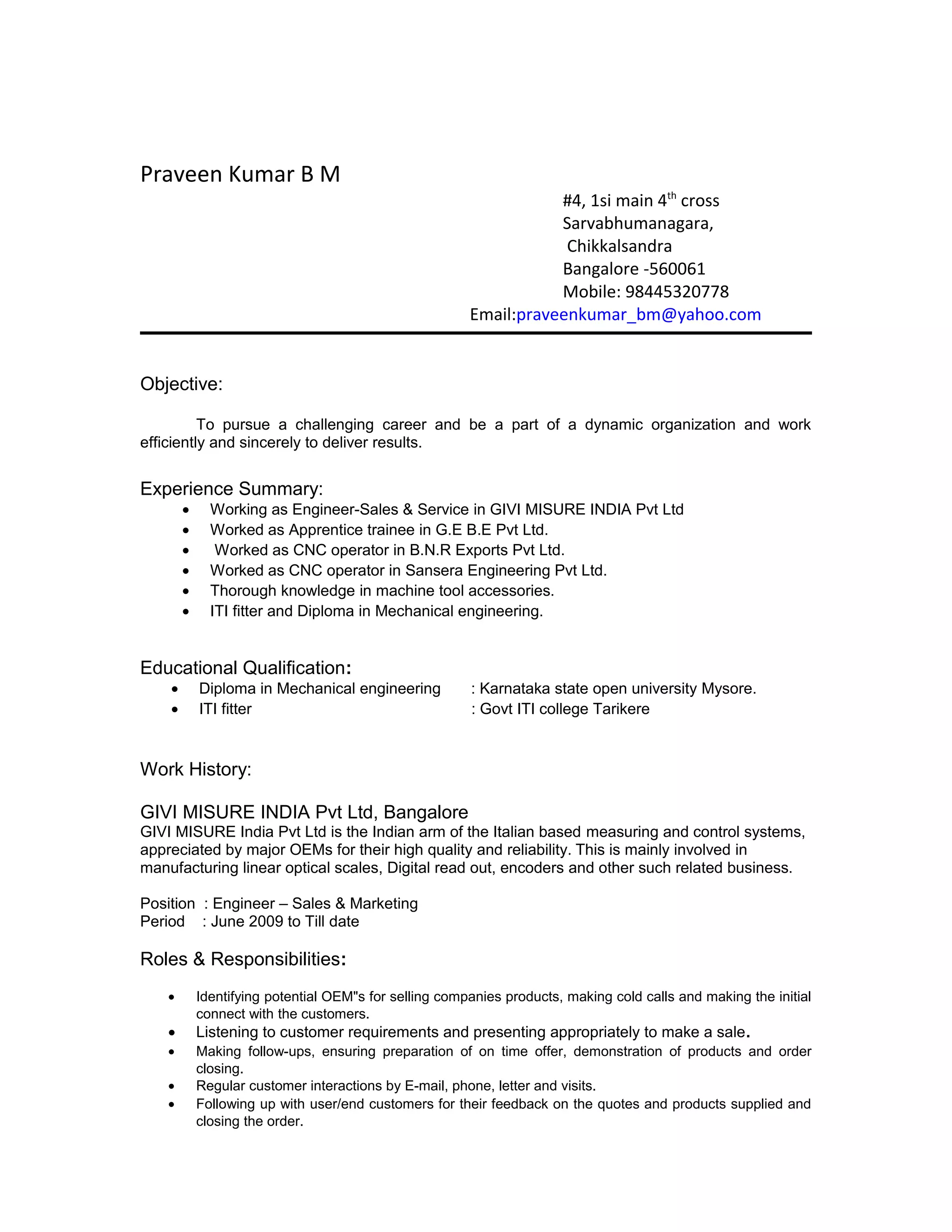 Praveen resume. | PDF