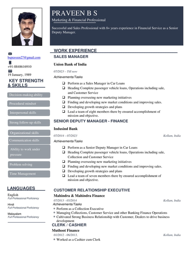 Curriculum Vitae Banking Salesman Scheduled Banking | PDF | Business Administration | Business