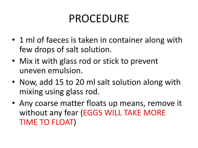 STOOL CONCENTRATION METHODS | PPTX | First Aid | Injuries