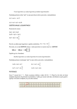 Pravila Za Racunanje Z Logaritmi Ucitelj Derive6 | DOC