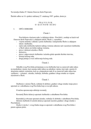 Pravilnik o kućnom redu OŠ Popovača | PDF