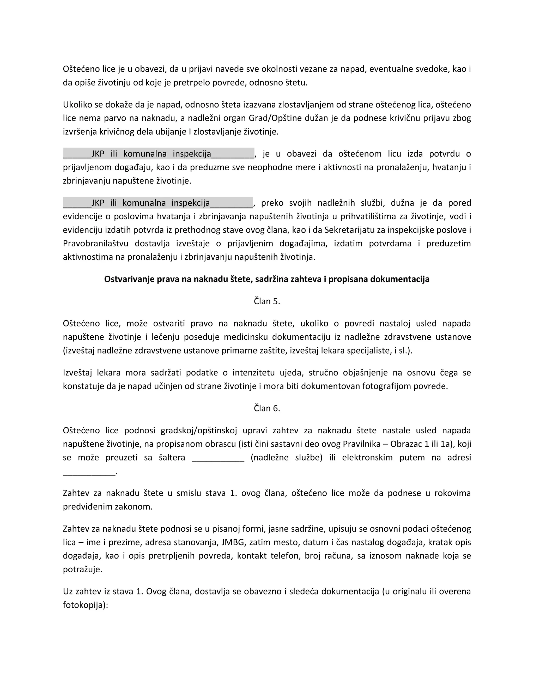 Pravilnik o odštetnim zahtevima usled ujeda napuštenih pasa | PDF