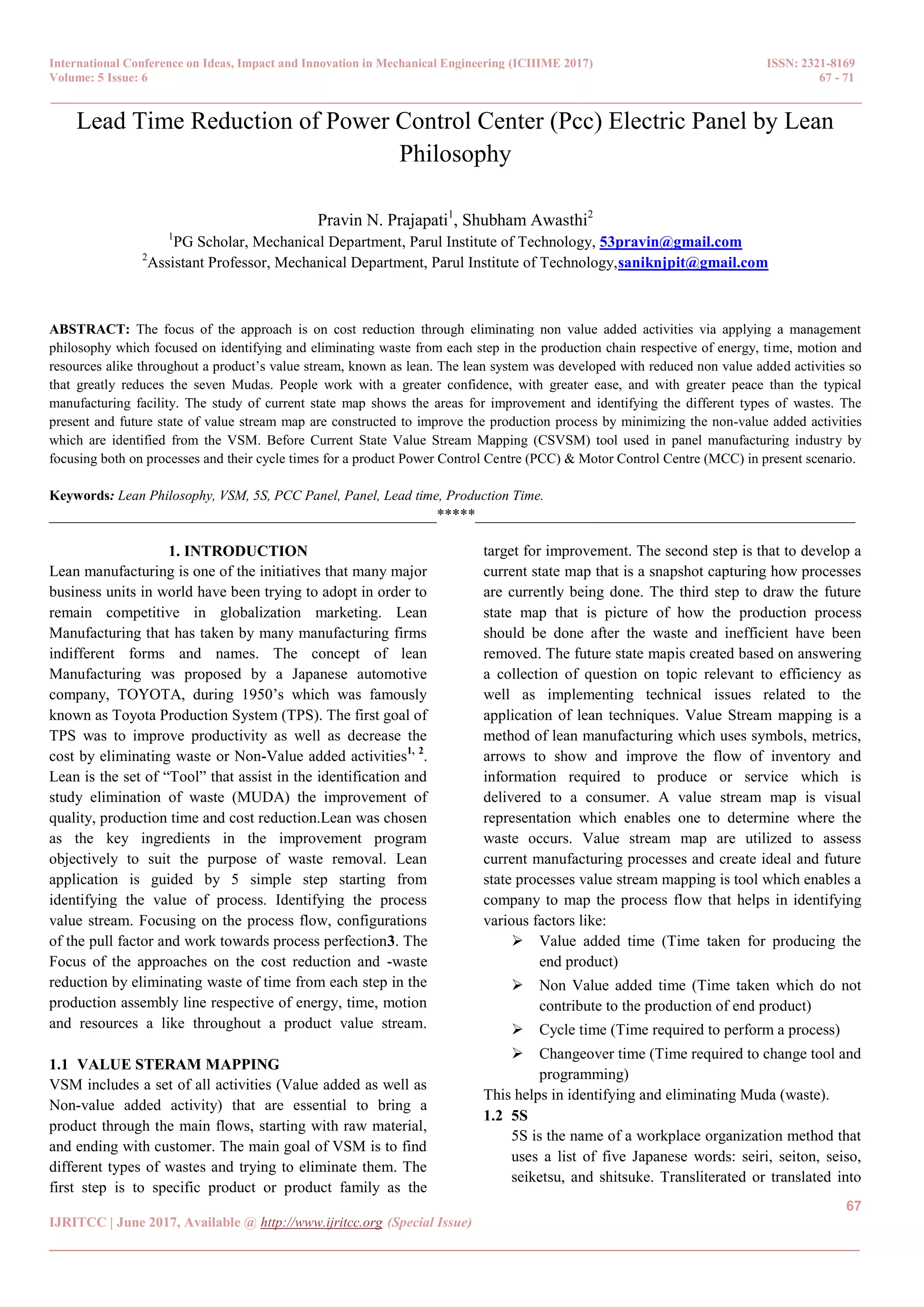 Lead Time Reduction of Power Control Center (Pcc) Electric Panel by ...