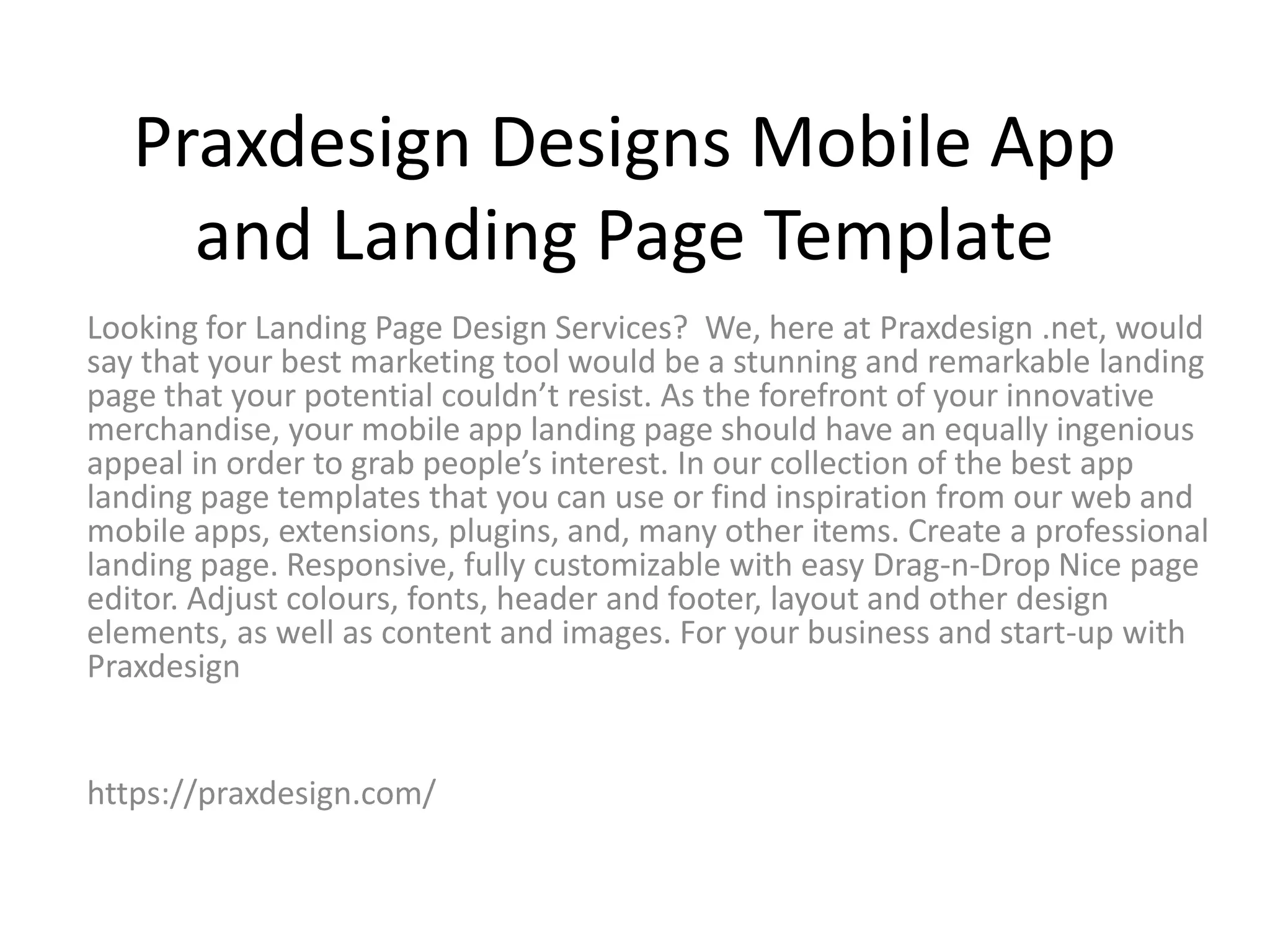 Praxdesign designs mobile app and landing page template | PPTX