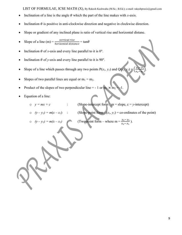 ICSE Mathematics Formulae Sheet | PDF