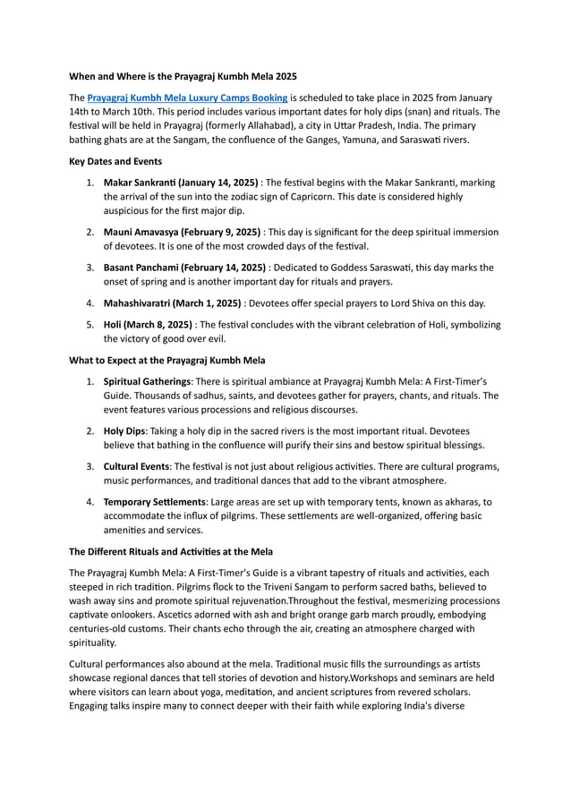 Prayagraj Kumbh Mela guide for 1st timer | PDF