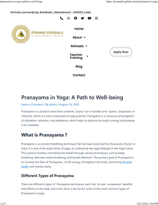 Pranayama: Harnessing the Power of Breath for Holistic Wellness | PDF
