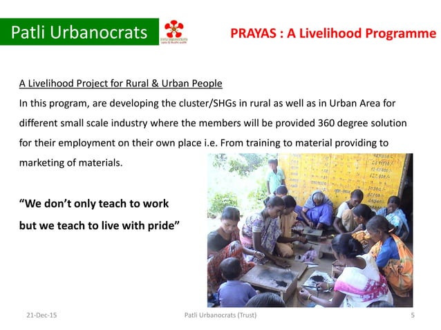 Presentation on PRAYAS - Livelihood Program - English | PPT