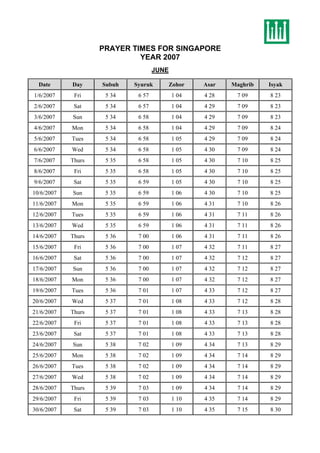 Prayer Timings 2007 (S'pore) | PDF