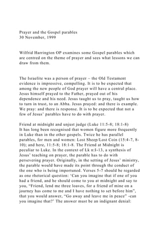 Prayer and the Gospel parables30 November, 1999Wilfrid Har.docx