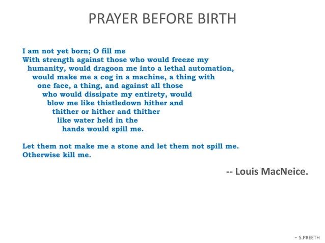 Prayer before birth - a poem by Louis MacNeice - Ppt - Literary tribute ...