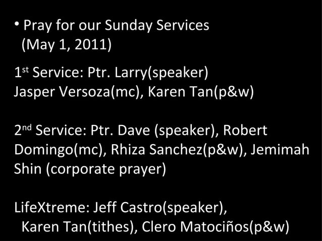 Prayer focus 04272011 | PPT