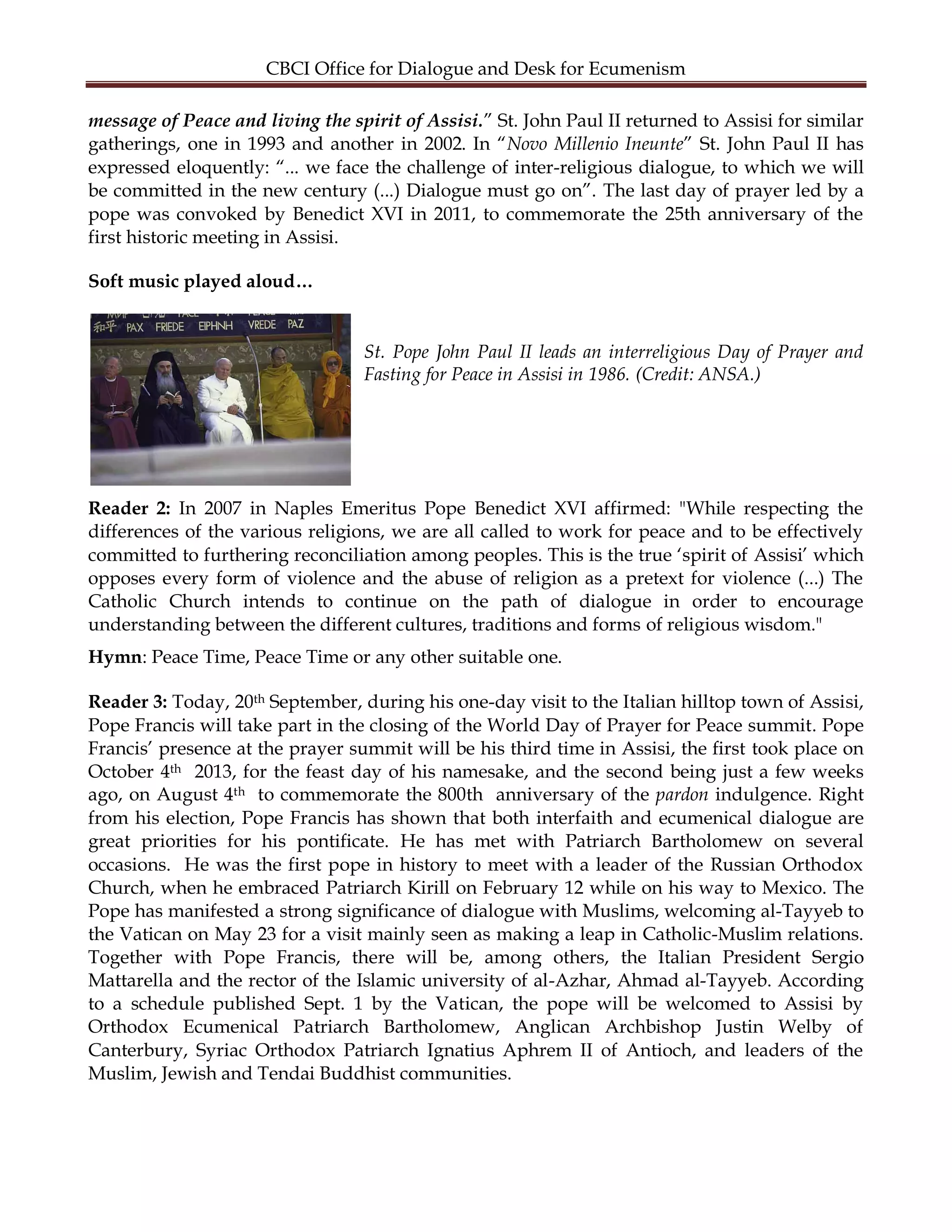 Prayer for peace CBCI dialogue sep_20 Sister Teresa Joseph | PDF