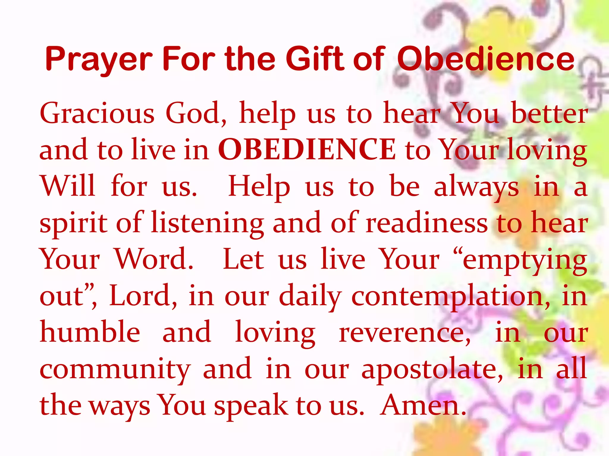Prayer for Poverty, Chastity and Obedience | PPT