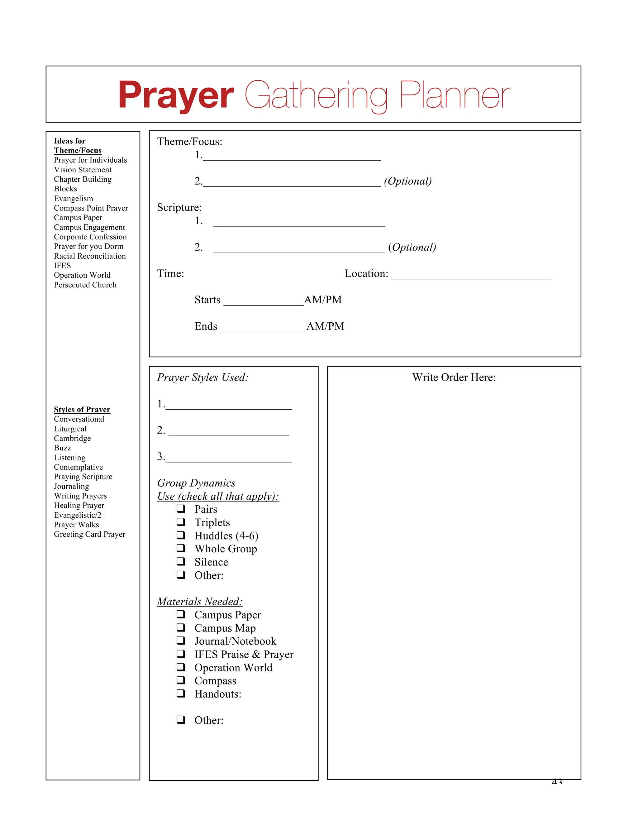 Prayer gathering planner | PDF