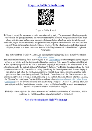 Prayer In School Essay | PDF