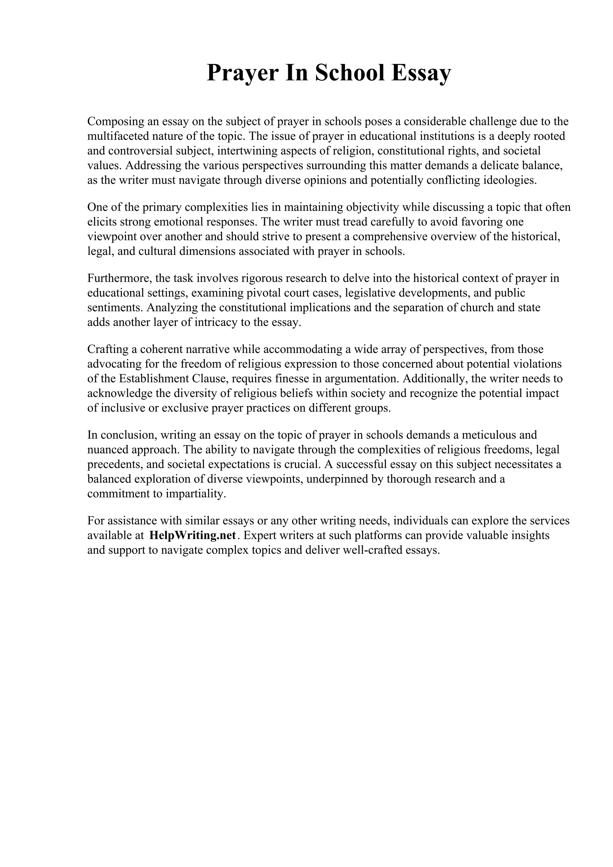Prayer In School Essay. St. Olaf College | PDF