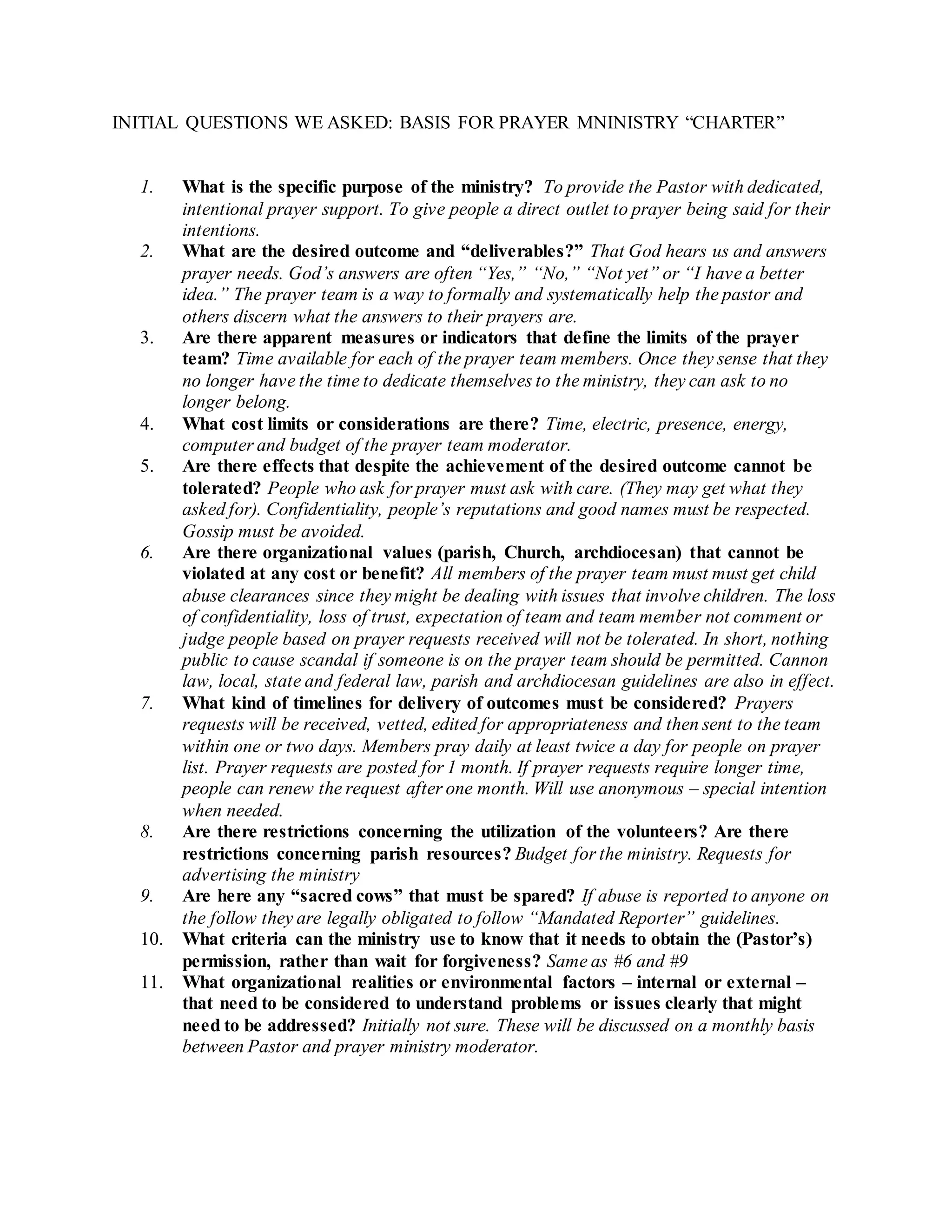 Prayer Ministry: Purpose and Guidelines | DOCX