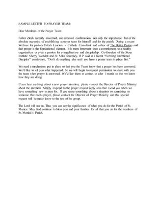 Prayer Ministry: Purpose and Guidelines | DOCX