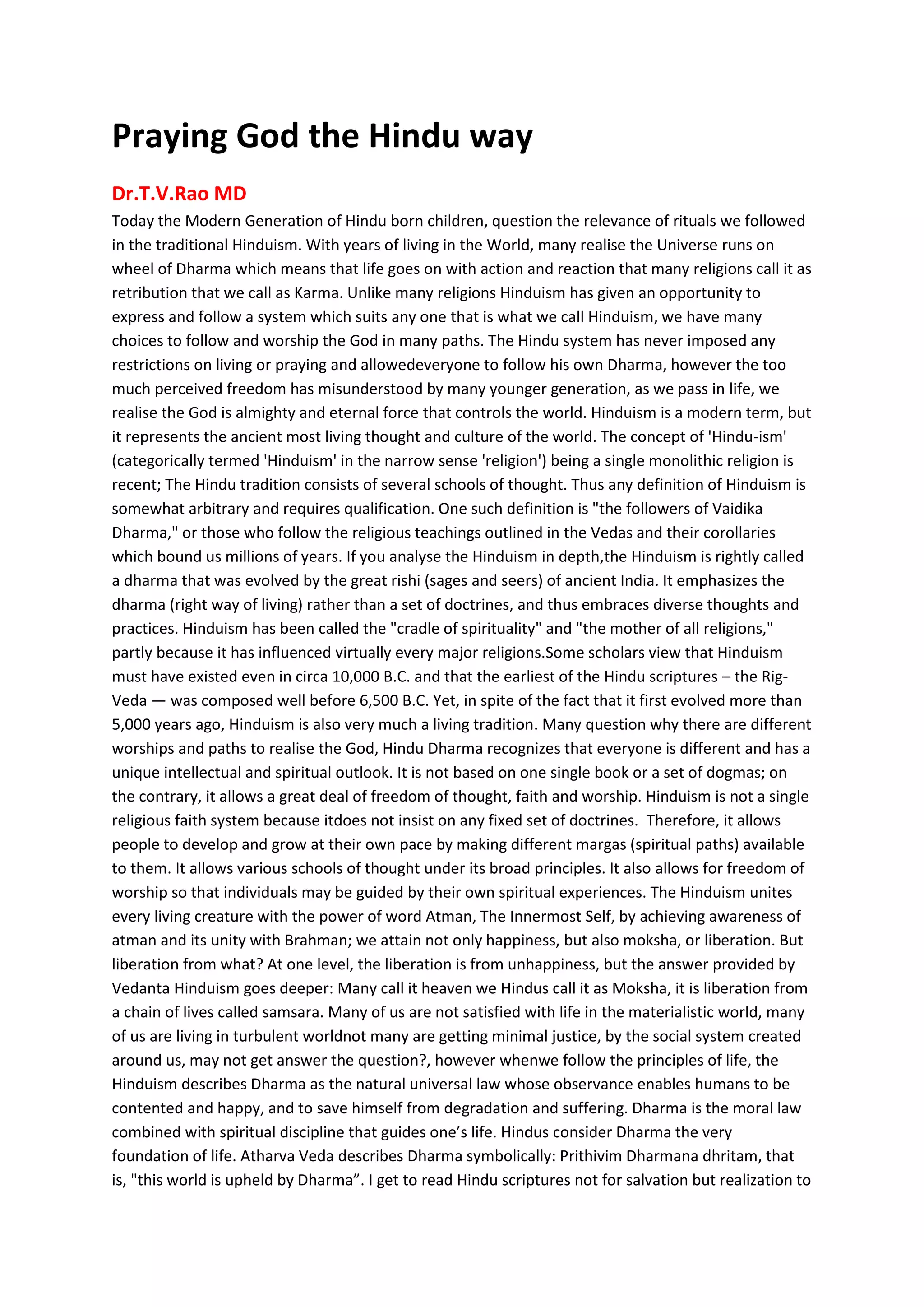 Praying god the Hindu way | DOCX