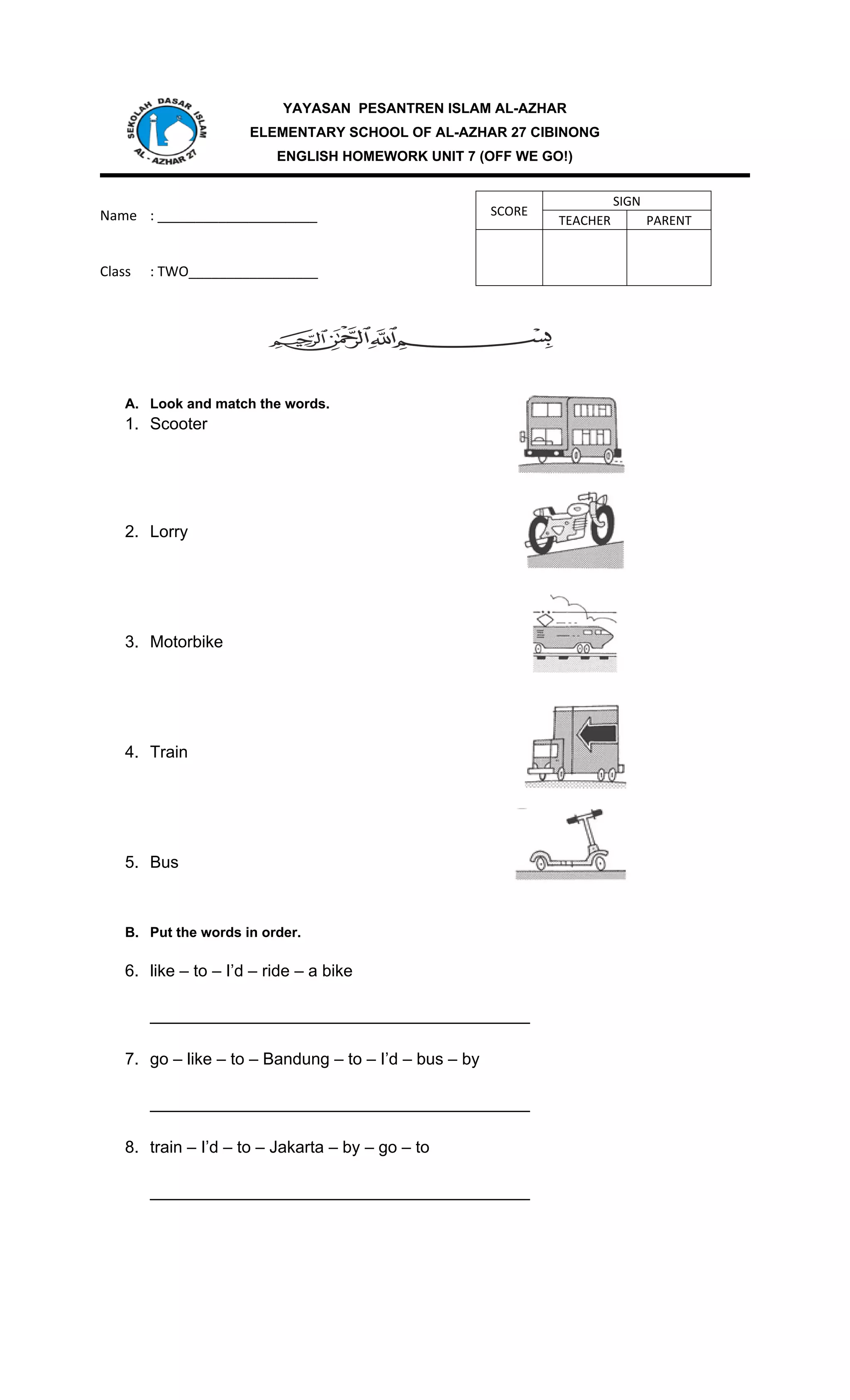 Pr bahasa inggris unit 7 | PDF