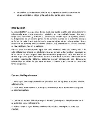 Práctica 4 Capacidad térmica específica de metales | DOCX