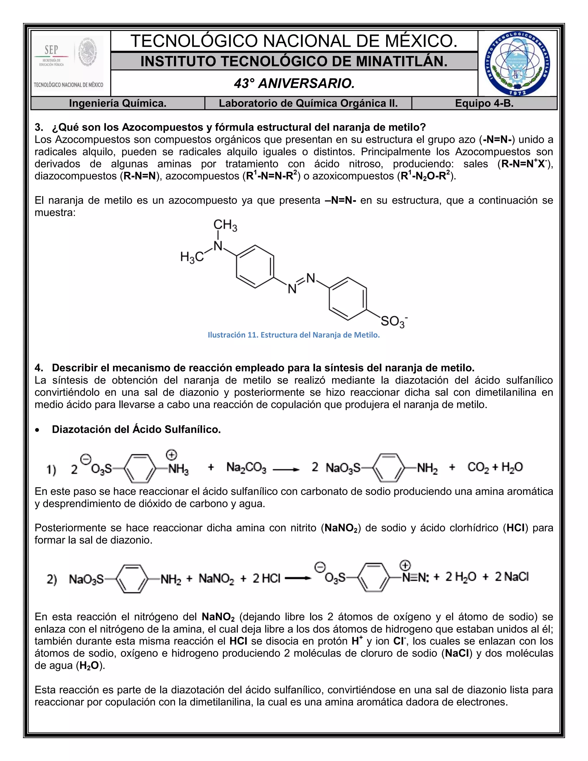Reporte de Práctica-Síntesis del Naranja de Metilo. | PDF | Chemistry ...
