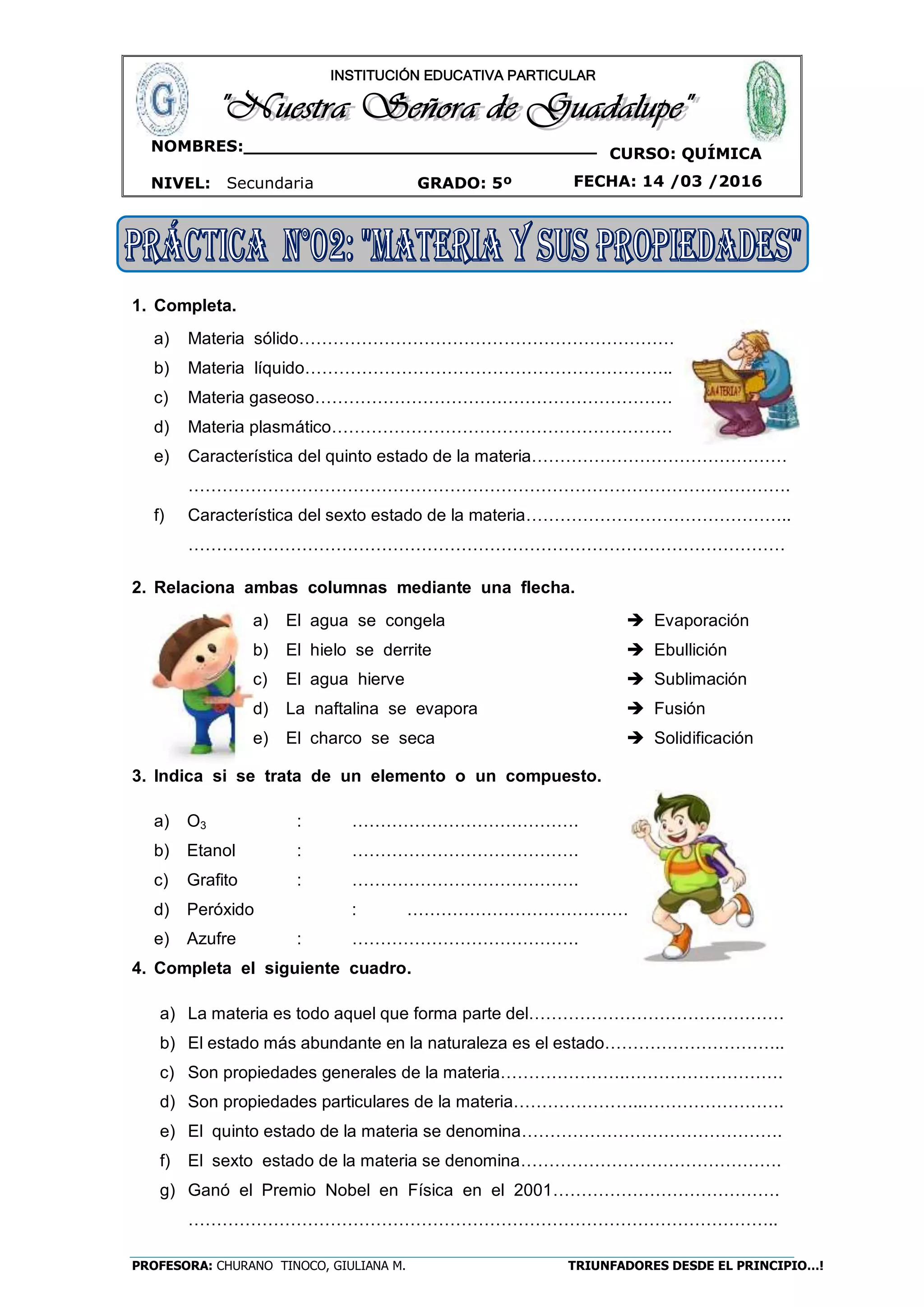 Práctica calificada de lamateria y sus propiedades | PDF | Chemistry ...