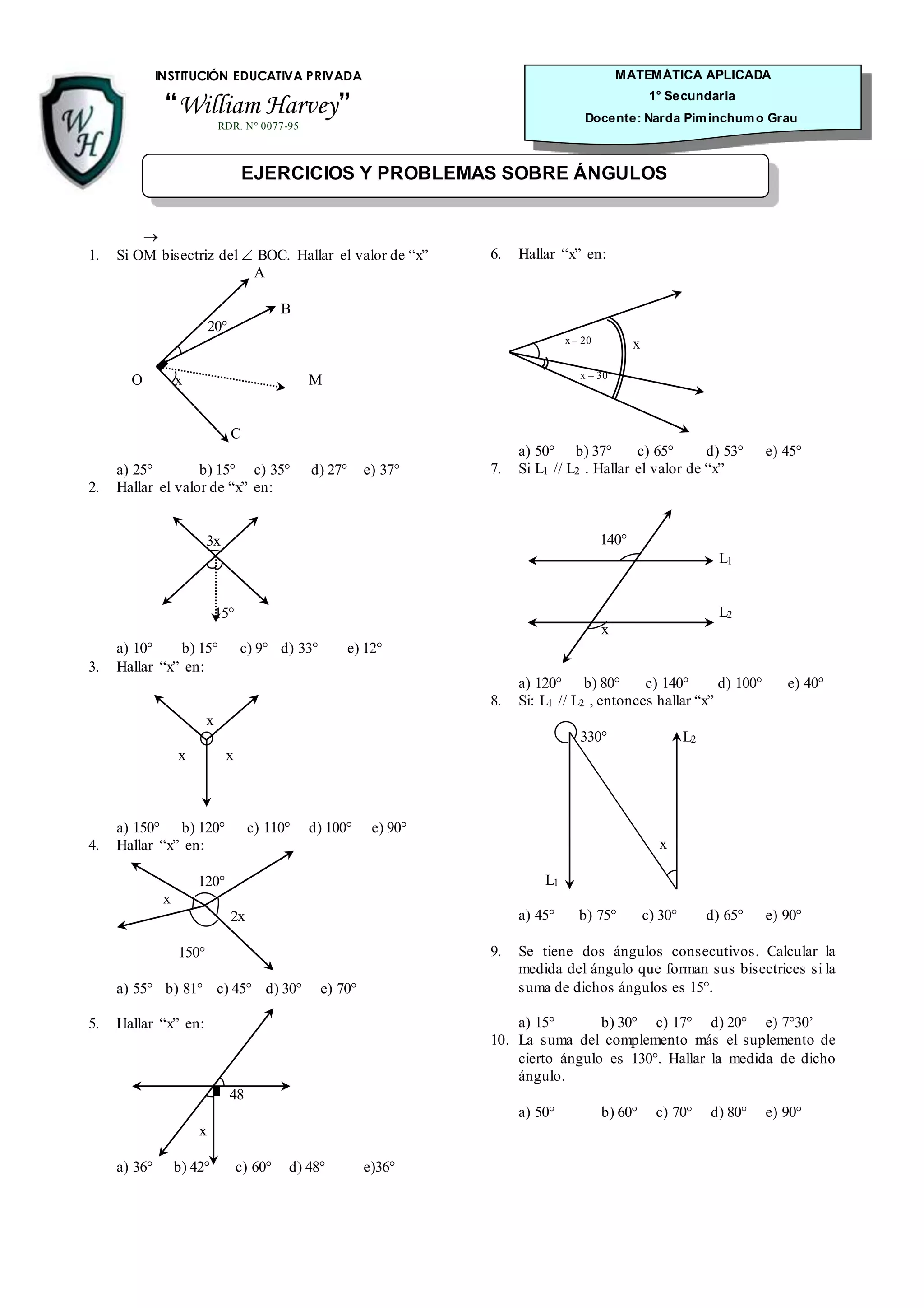 Práctica de angulos 1° | PDF