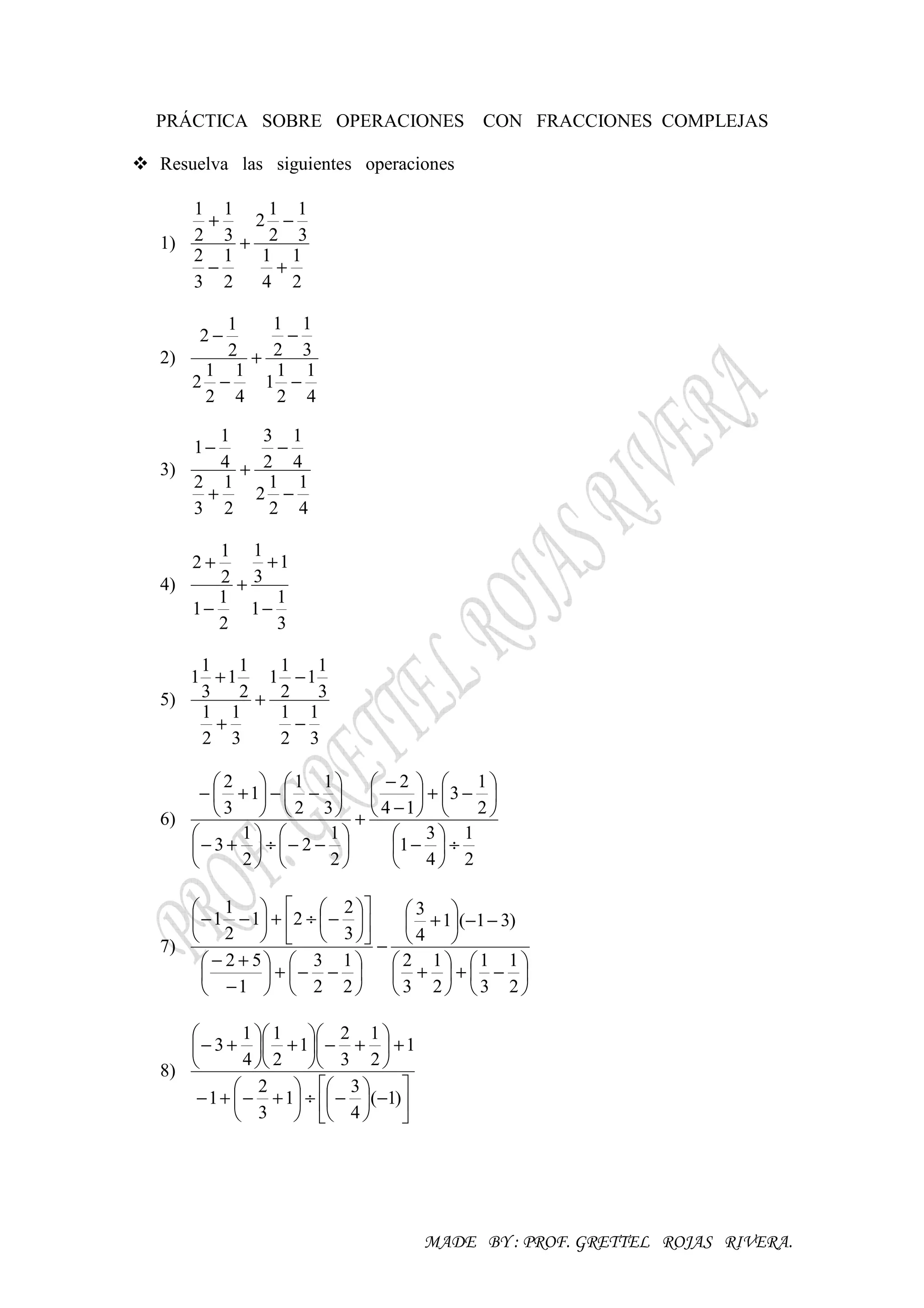 Práctica de operaciones con fracciones complejas | PDF