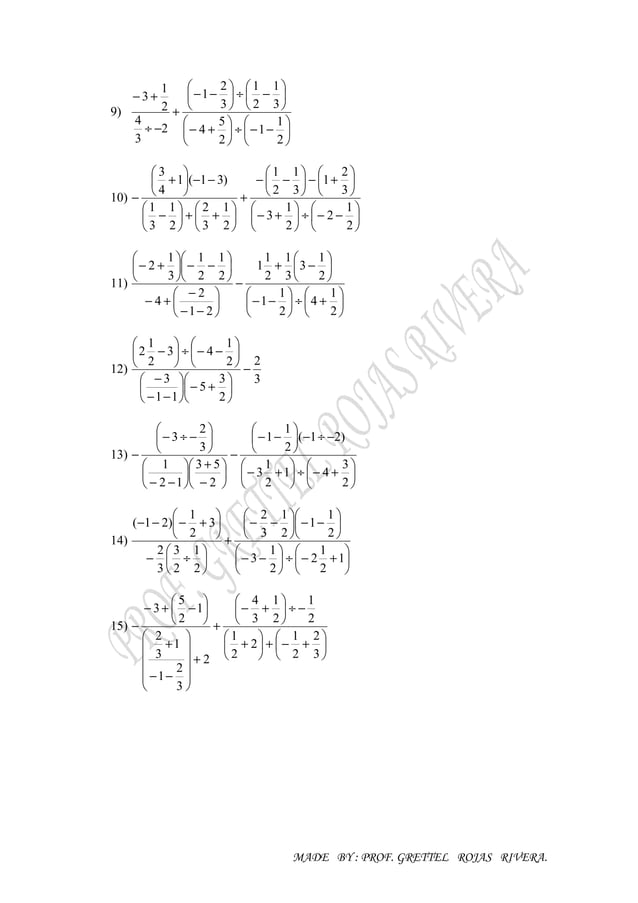 Práctica de operaciones con fracciones complejas | PDF