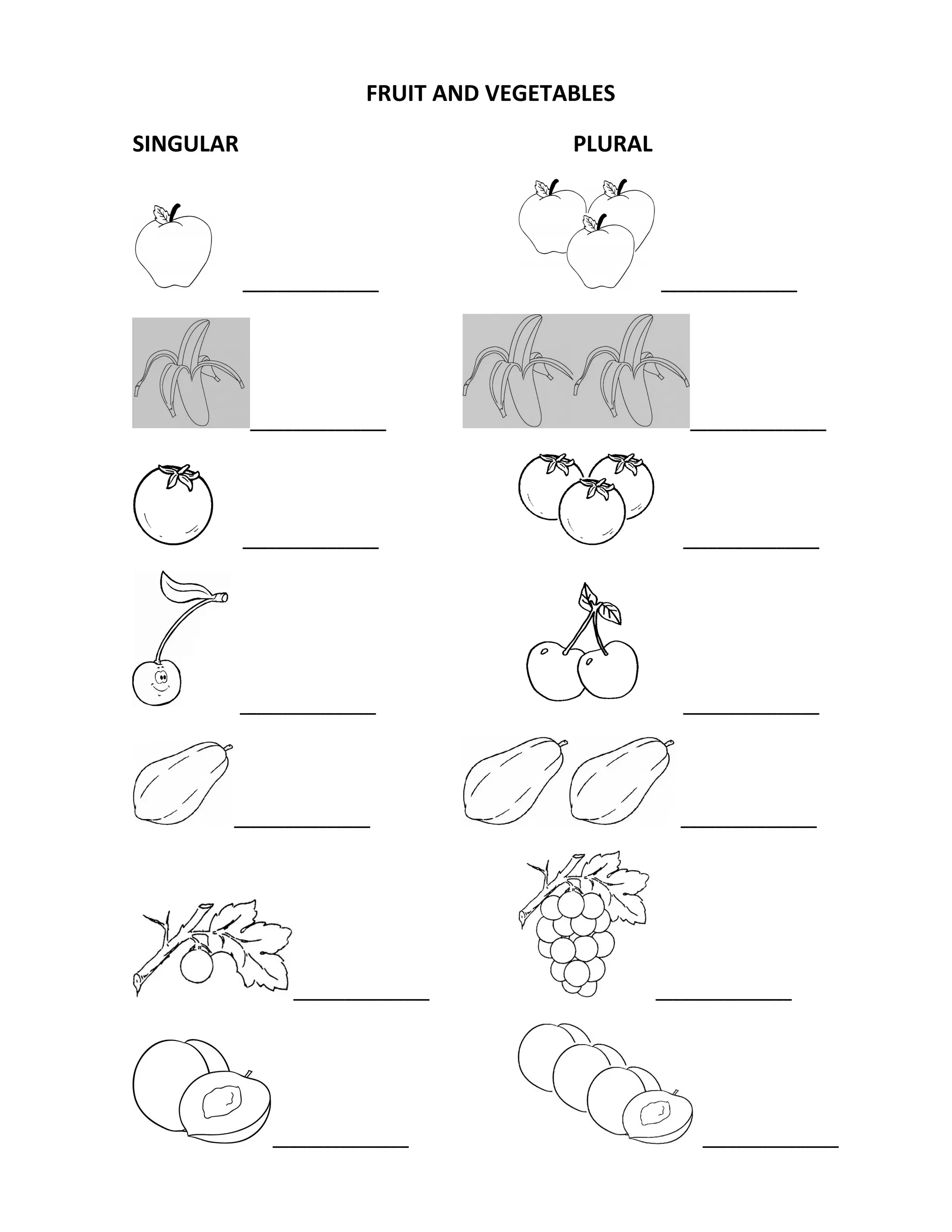 Práctica de singular plural animals and fruit and vegetables | DOC ...