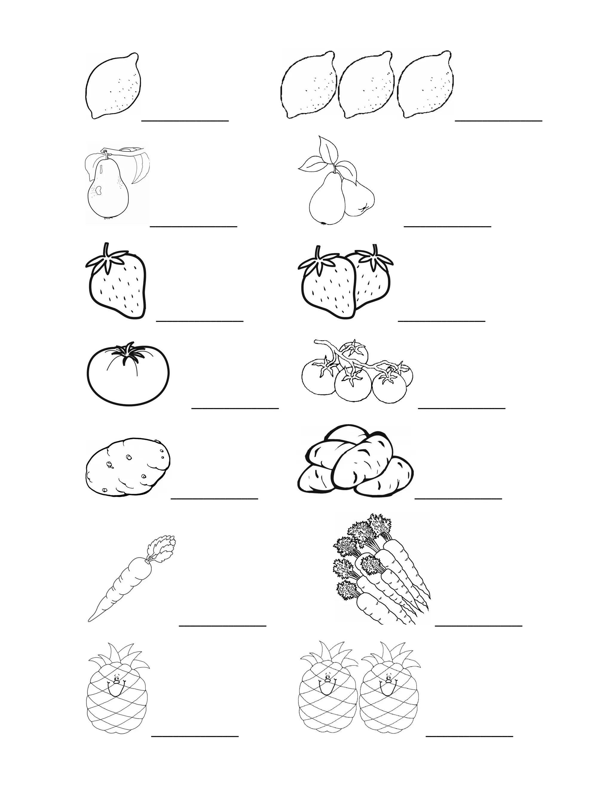 Práctica de singular plural animals and fruit and vegetables | DOC